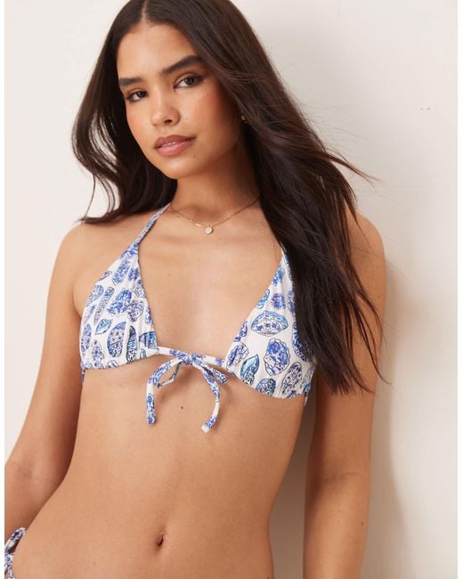 ASOS Shelly Triangle Bikini Top in Blue | Lyst