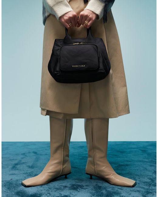 Bimba Y Lola Nylon Grab Handle Bag With Detachable Strap in Gray | Lyst