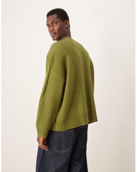 ASOS Super Oversized Boxy Fit Brushed Knit Crew Neck Sweater in Green ...
