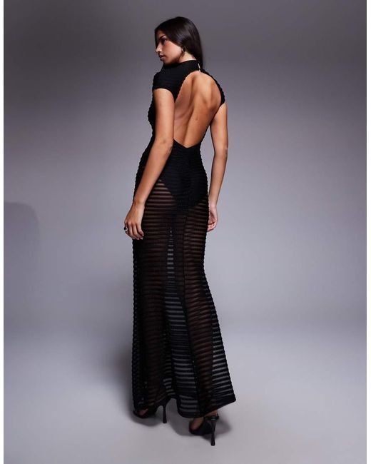 ASOS Capped Sleeve Textured Sheer Maxi Dress With Bodysuit in Blue ...