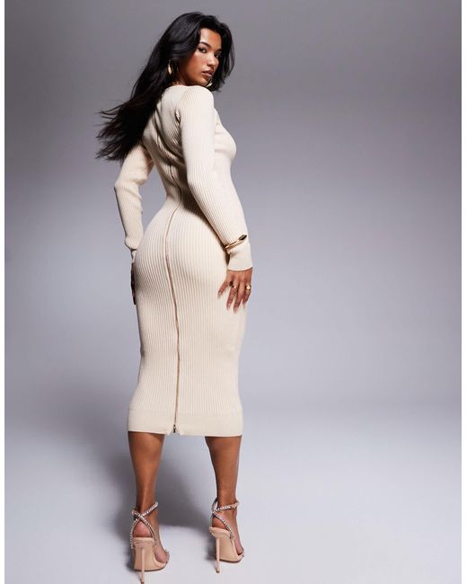 Lulus Long Sleeve Rib Knit Sweater Midi Dress in White | Lyst