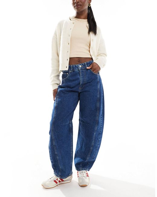 ASOS Oversized Crop Barrel Jean With Panels in Blue | Lyst