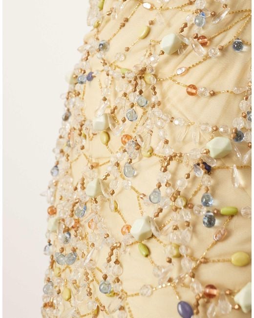 ASOS Embellished Stone Halterneck Mini Dress in Natural | Lyst