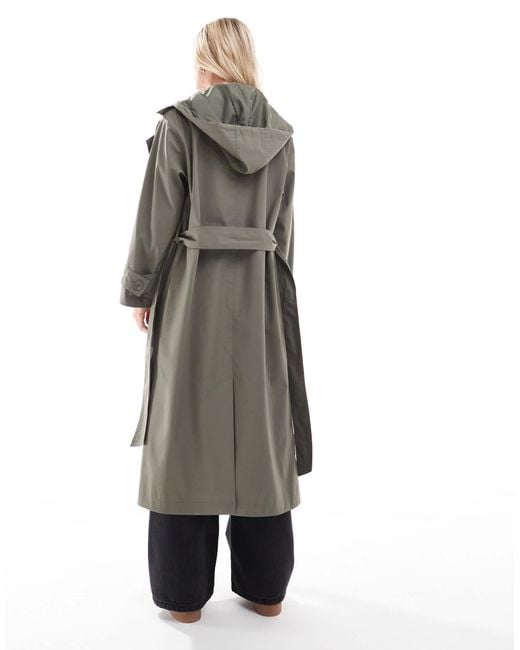 ASOS Asos Design Petite Rubberised Rain Hooded Trench Coat With Belt ...