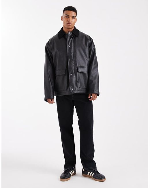 ASOS Oversized Barn Jacket With Cord Collar in Black for Men | Lyst UK