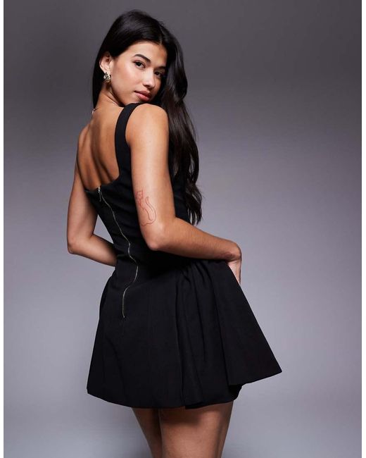 Wanderdoll Sabrina Tailored Square Neck Structured Side Pleat Mini ...