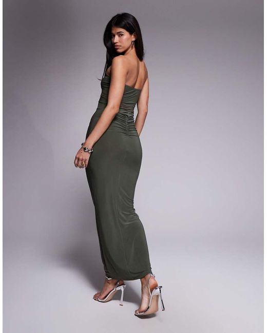 ASOS Bandeau Maxi Dress With Sculpting Detail in Green | Lyst UK