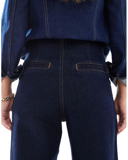 ASOS Tailored Wide Leg Jean With Front Crease in Blue | Lyst