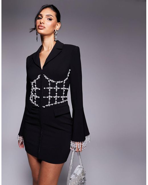 Lavish Alice Pearl Embellished Mini Blazer Dress in Blue | Lyst