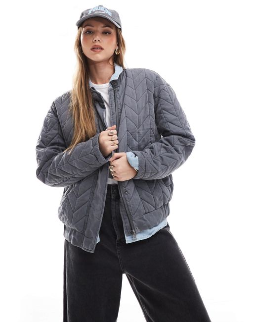 ONLY Quilted Bomber Jacket in Blue | Lyst