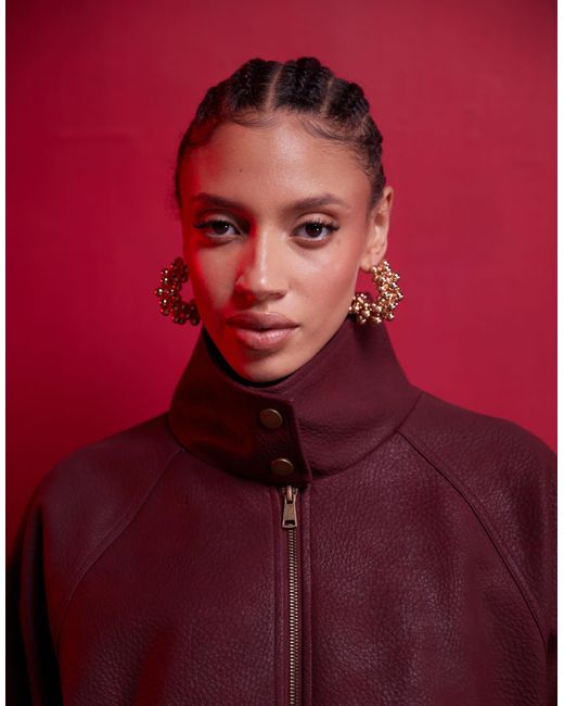 ASOS Leather Look Bomber Jacket in Pink | Lyst