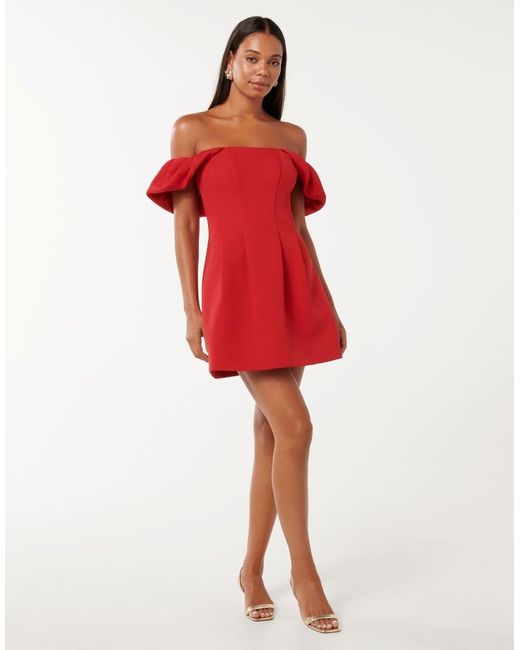 Forever New Bardot Structu Mini Dress in Red | Lyst UK
