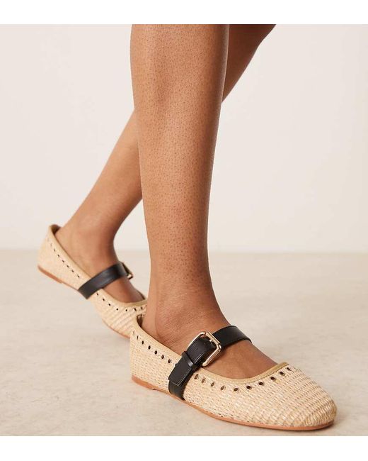 ASOS Wide Fit Larson Eyelet Mary Jane Ballets in Brown | Lyst UK