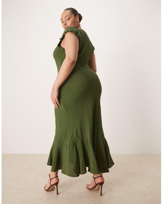 ASOS Asos Design Curve Puff Sleeve V-neck Maxi Tea Dress in Green | Lyst UK