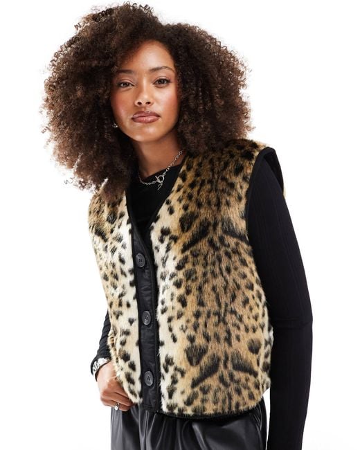 ASOS Leopard Print Faux Fur Gilet in Black | Lyst