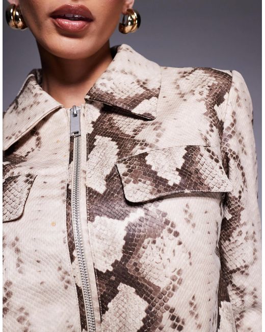 River Island Snake Faux Leather Harrington Jacket in Gray | Lyst