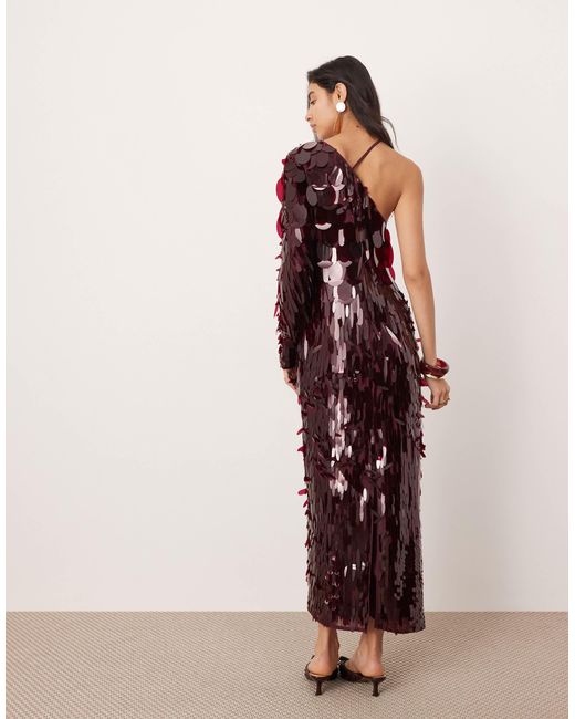 ASOS Embellished Multi Disc One Shoulder Midaxi Dress in Red | Lyst