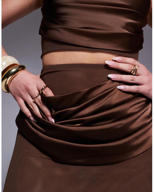Wanderdoll Cole Ruched Mesh Top With Satin Drape Detail And Maxi Skirt ...