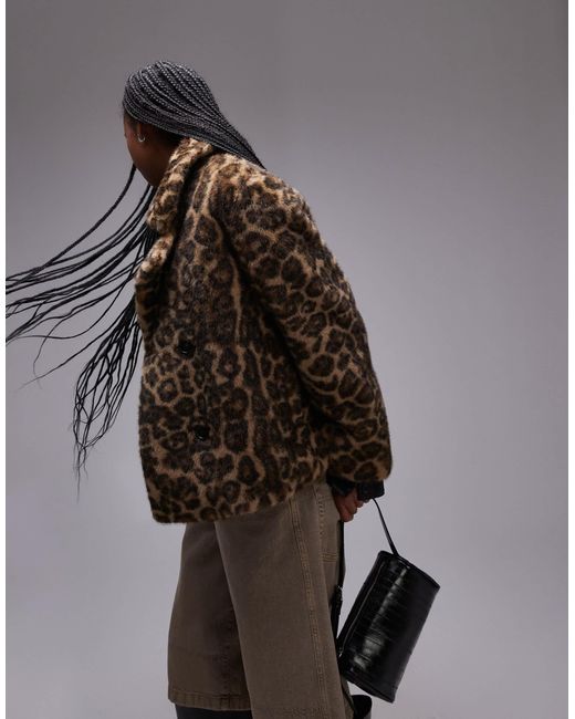 Mango Leopard Print Fur Jacket in Brown | Lyst