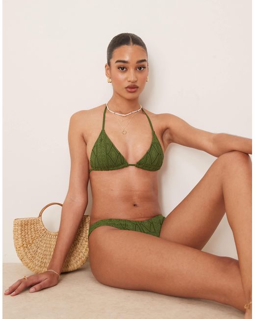 ASOS Bertie Broderie High Leg Bikini Bottom in Green | Lyst