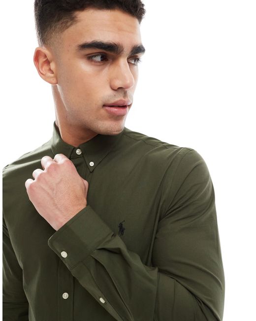 Polo Ralph Lauren Icon Logo Slim Fit Stretch Poplin Shirt in Green for ...