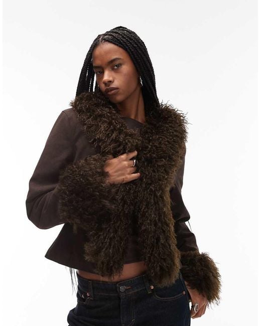 Collusion Faux Fur Trim Afghan Jacket in Black | Lyst UK