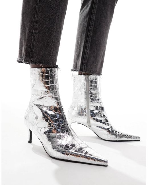 ASOS Rosalie Kitten Heel Mid Boots in White | Lyst