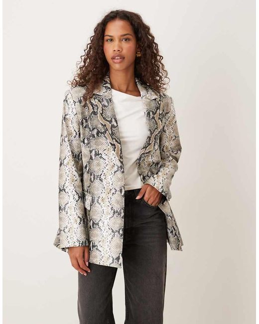 ASOS Tailored Relaxed Faux Leather Blazer in Natural | Lyst UK