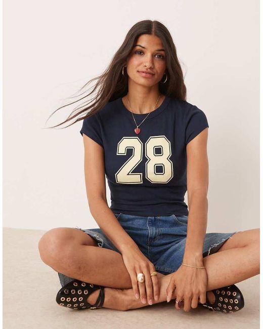 ASOS Baby Tee With Varsity Number Graphic in Blue | Lyst UK