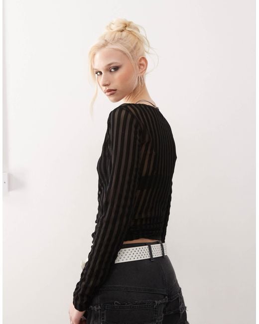 Collusion Sheer Stripe Backless Top in Black | Lyst