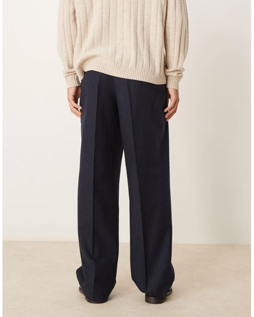 ASOS Smart Wide Leg Wool Blend Pants in Blue for Men | Lyst