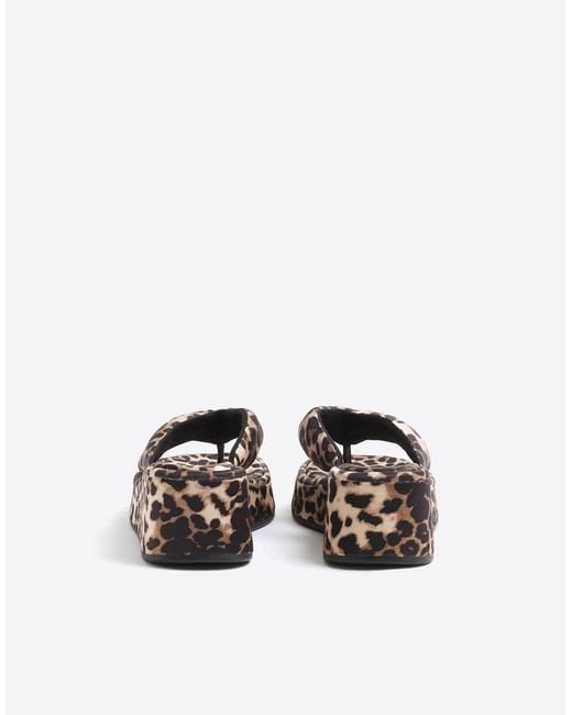 River Island Toe Thong Leopard Print Sandals in White | Lyst UK