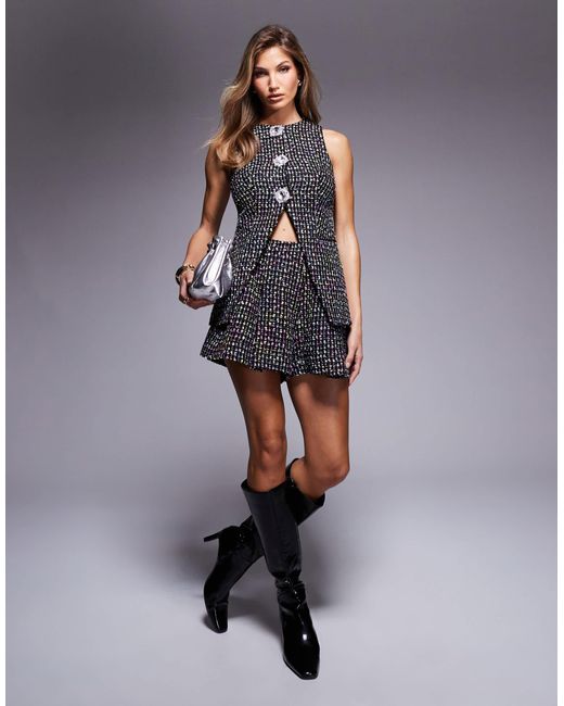 ASOS Boucle Vest With Embellished Buttons in Blue | Lyst