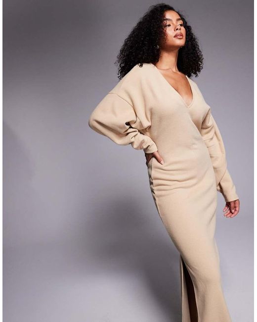 ASOS Supersoft Slouchy V Neck Maxi Dress in Grey | Lyst UK