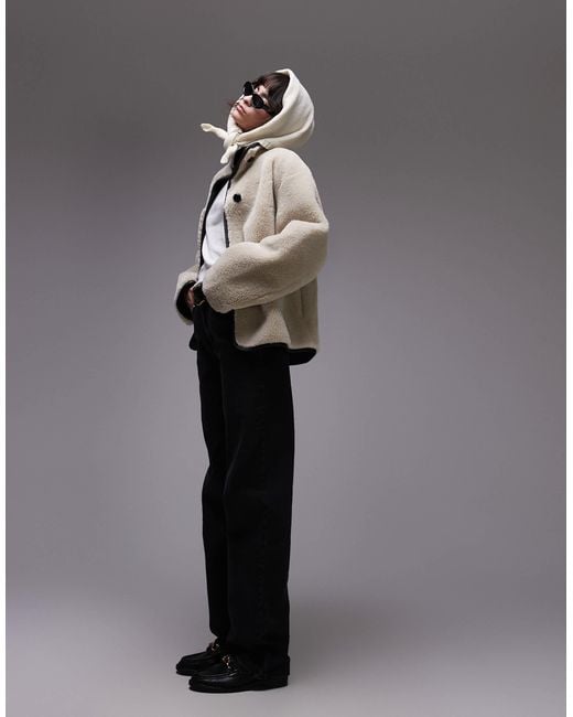 Mango Funnel Neck Shearling Jacket in Gray | Lyst