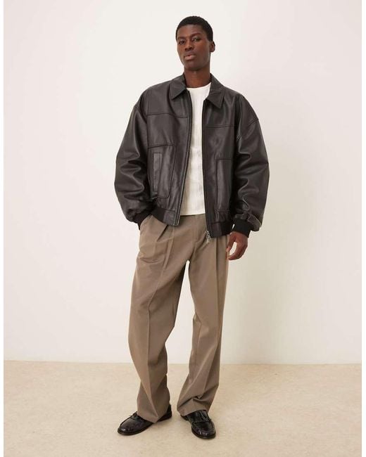 ASOS Oversized Bomber Jacket in Brown for Men | Lyst UK