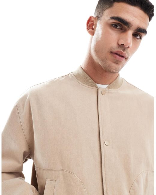 ASOS Oversized Cropped Bomber Jacket in Natural for Men | Lyst
