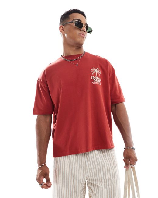 ASOS Heavyweight 240gsm Boxy Oversized T-shirt With Summer Graphic in Red for Men | Lyst