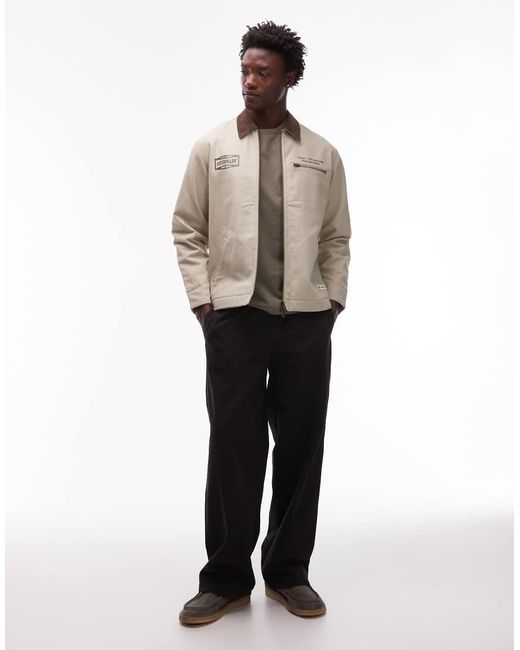 CAT WWR Canvas Two Way Zip Logo Jacket in Natural for Men | Lyst UK