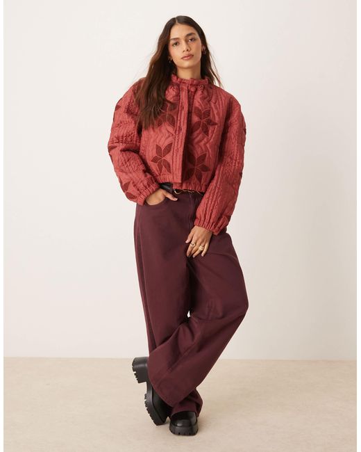 Free People Quinn Quilted Patchwork Jacket in Red | Lyst