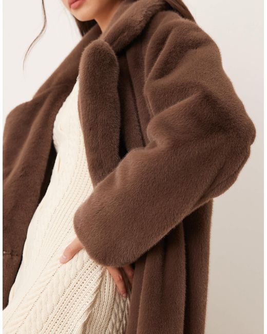 ASOS Longline Chuck On Faux Fur Coat in Natural | Lyst