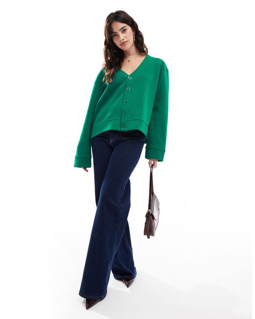 ASOS Sweat Cardigan in Green | Lyst