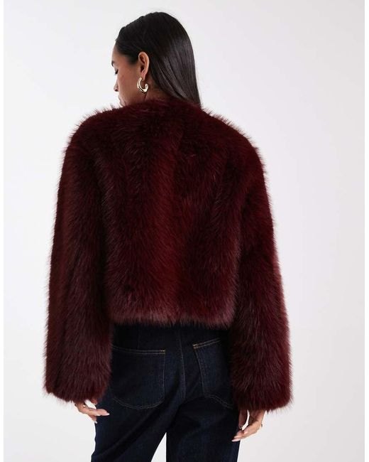 4th & Reckless Faux Fur Cropped Collarless Jacket in Red | Lyst UK