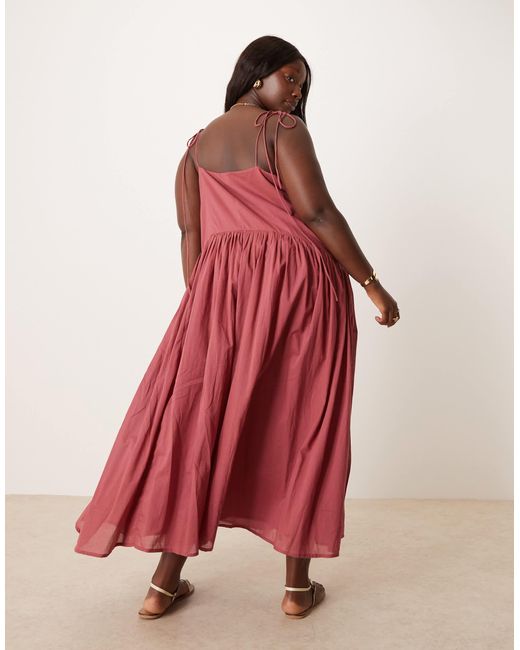 ASOS Asos Design Curve Dropped Waist Maxi Dress in Red | Lyst