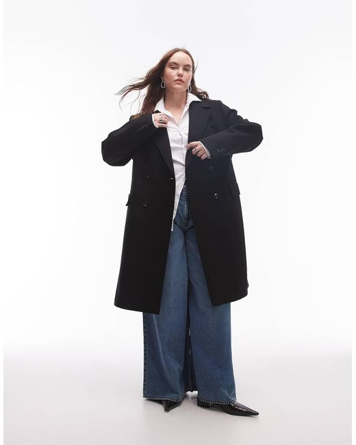 Mango Curve Double Breasted Wool Coat in Blue | Lyst