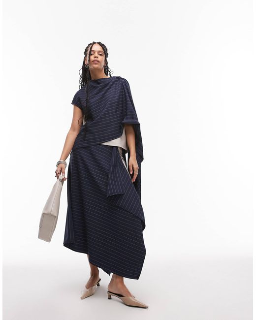 ASOS Square Cut Draped Maxi Skirt in Blue | Lyst