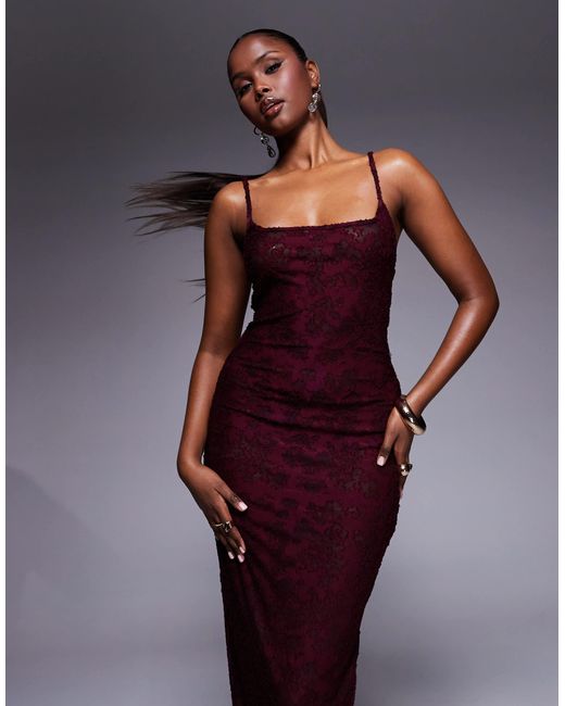 ASOS Cami Square Neckline Sheer Devore Midi Dress in Purple | Lyst