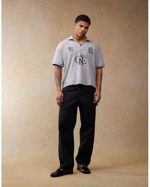 ASOS Boxy Oversized Polo With Sports Graphics in Gray for Men | Lyst