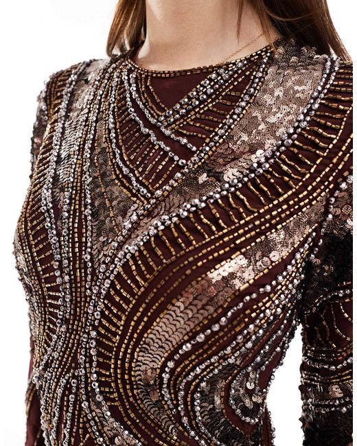 ASOS Allover Embellished Long Sleeve Column Maxi Dress in Gray | Lyst