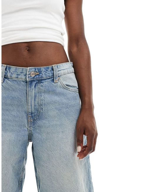 Bershka Longline baggy Denim Shorts in Blue | Lyst UK